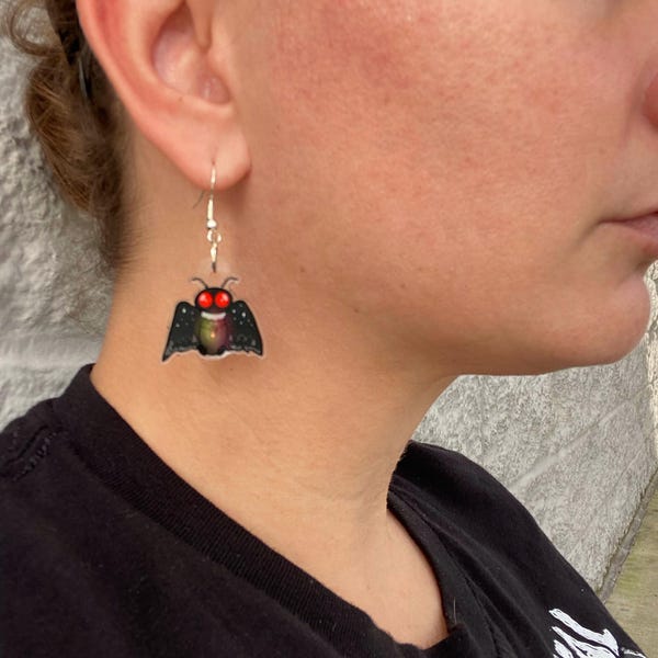Mothman Stud Earrings Cryptid Wooden Hypoallergenic Studs Cute Alien ...