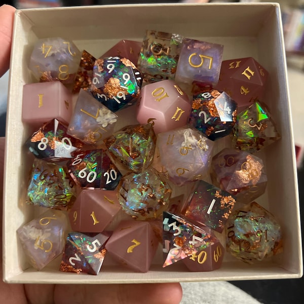 Wallflower - Hand-painted, Handmade Resin Sharp Edge Dice Set for Dnd ...