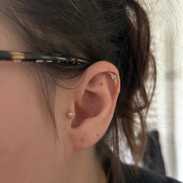 Emerald Charm Flat Back Earring Set Set of 3 Cartilage Earrings Helix ...