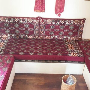 Oriental Red Corner Arabic Floor Seating, U Shaped Floor Sofa, Arabic ...