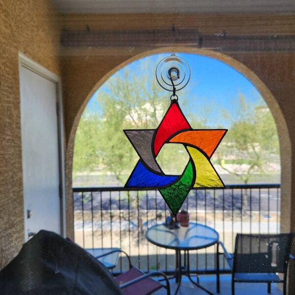 Rainbow Stained Glass Star Suncatcher, Star of David, Hanukkah Gift ...