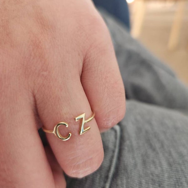 Personalized Initial Ring With Two Letters, Custom Letter Ring, Dainty ...