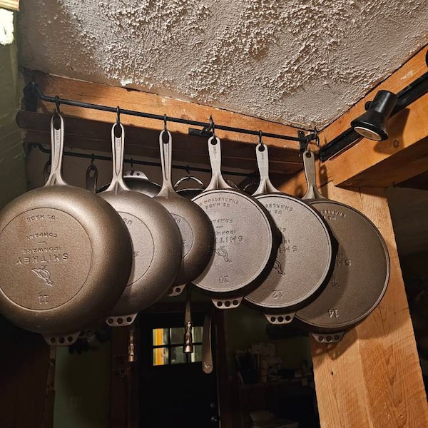 Handcrafted Blacksmith Forged Pan Rack With Sliding Hooks - Rustic ...