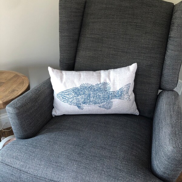Lake Pillow With Bass Fish | Nautical Pillows & Decor, Outdoor Bass ...