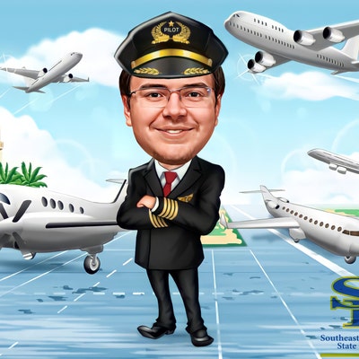Cartoon Pilot Portrait, Pilot Gifts, Aviation Gifts, Airplane Airline ...