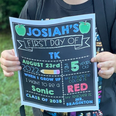 Editable Blue First Day of School Chalkboard Sign, Reusable First Day ...