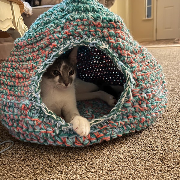 Cat Bed Crochet Pattern/ Small Dog Cave Bed/ Calabash-house DIY ...