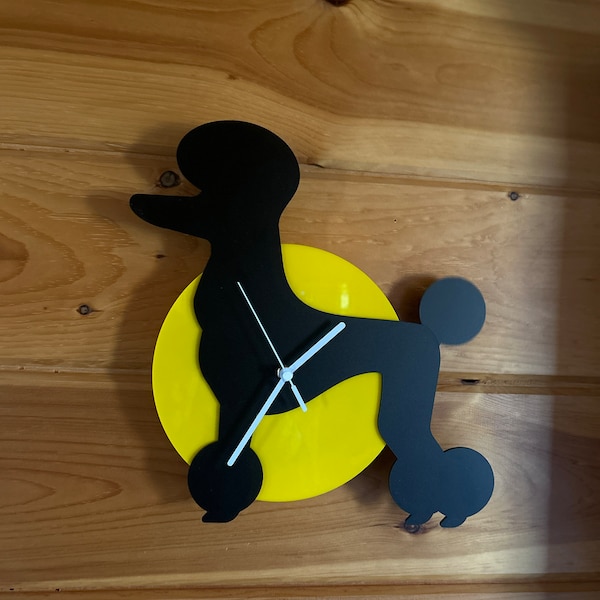 Wagging Tail Poodle Dog - Black & Yellow Silhouette - Wall Clock - Etsy