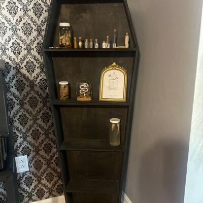 52 Inch Coffin Bookshelf, Goth, Spooky, Home Decor, Bookcase, Mystic ...