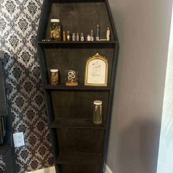 33 Inch Coffin Bookshelf, Goth, Spooky, Home Decor, Bookcase, Mystic ...