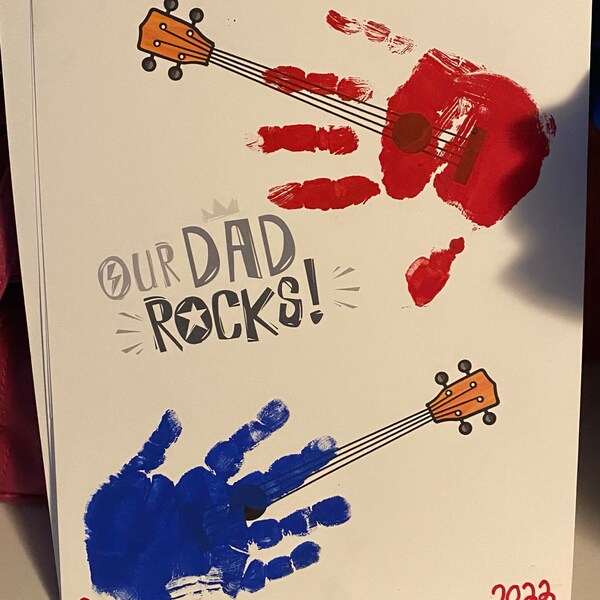 Handprint Art Craft / Our Dad Rocks Guitar / Fathers Day Birthday ...