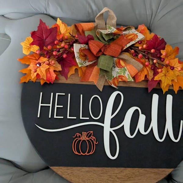 HELLO FALL Door Hanger Hello Fall Front Porch Sign Door Hanger for Fall Hello Hello Fall Sign ...