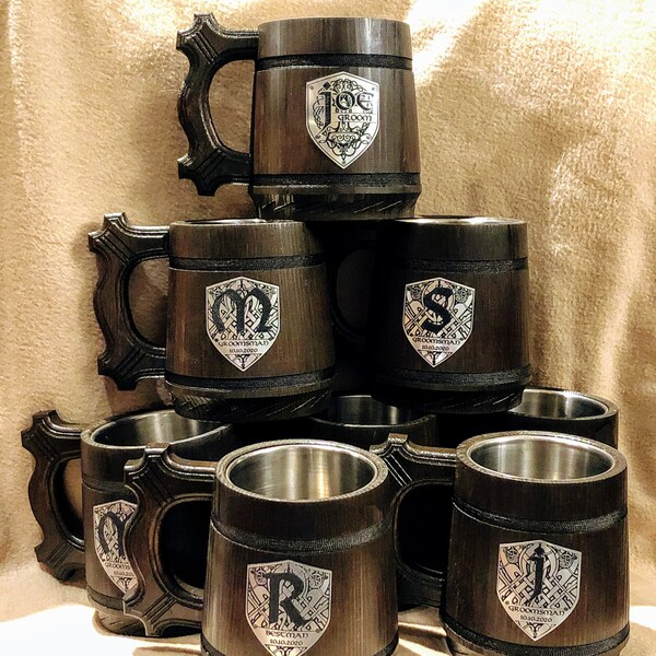 Personalized Wooden Tankard, Groomsmen Gift, Beer Stein, Custom Beer ...