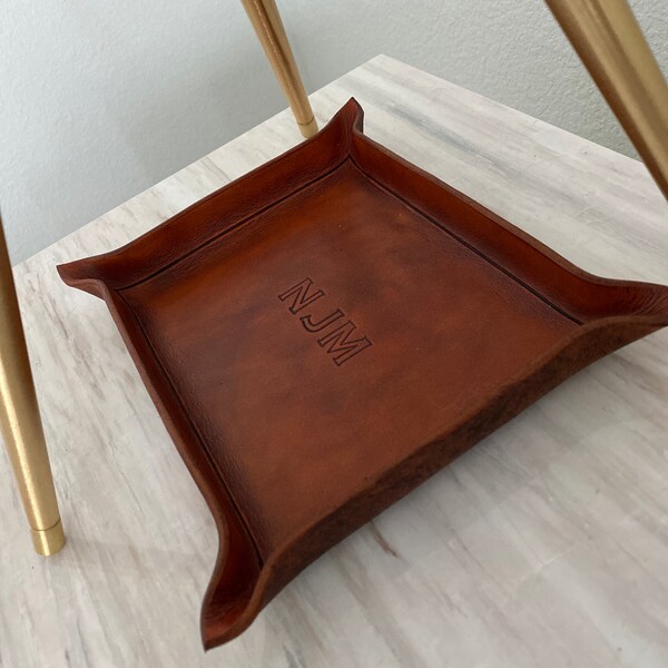 Monogrammed Valet Tray. Personalized Leather Catchall. Engraved Leather ...