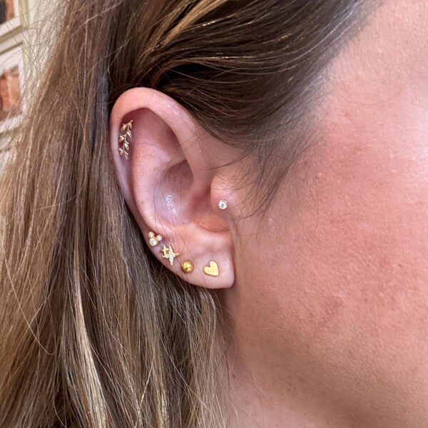 14K Real Gold 4 Prongs Fresh Water Pearl Tragus Helix Cartilage Inner ...