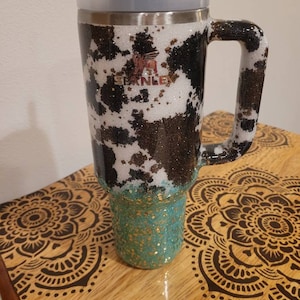 Cow Print Teal and Gold Ombré Custom Stanley Tumbler MADE TO ORDER - Etsy