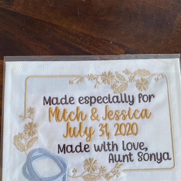 Custom Embroidered Floral Quilt Label | Embroidered Wedding Quilt Label ...