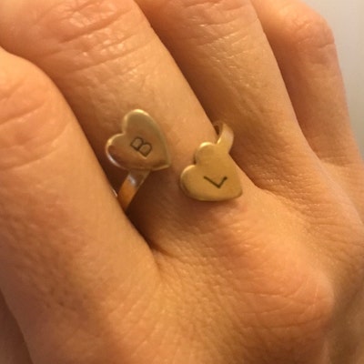 Personalized Initial Ring Gold Two Heart Initial Statement Ring - Etsy