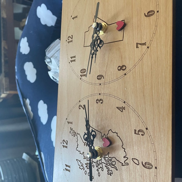 Personalized Dual Time Zone Clock: Laser Engraved Hardwood Wall Decor ...