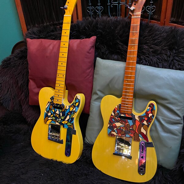 Sue’s Handpainted Telecaster Pickguard With Neck Holes Wildflowers 5 - Etsy