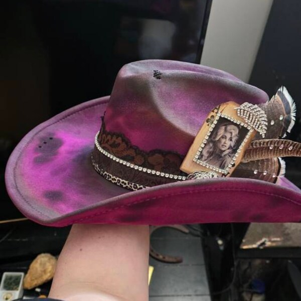 Branded Cowboy Hat, Distressed Cowgirl Hat, Burned Wide Brim Hat ...