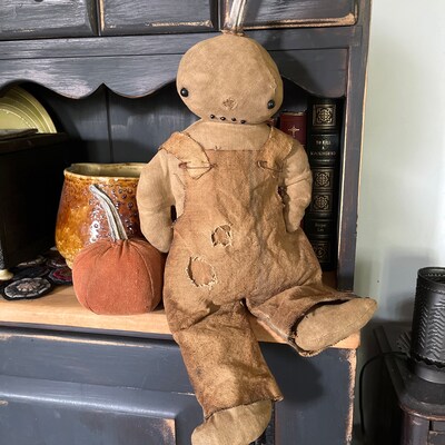 Rag Stuffed Doll With Her Dog/drawn Face - Etsy