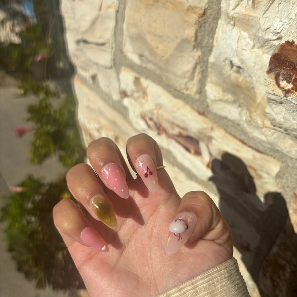 Cotton Candy Nails | Press on Nails | Marble Nails | Random Color Nails ...