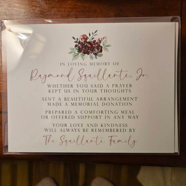 Personalized Funeral Thank You Cards, Sympathy Acknowledgement Cards ...