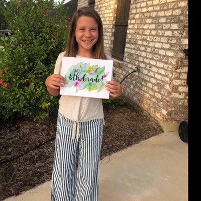 First Day of School Sign 6th Grade Watercolor Green Purple - Etsy