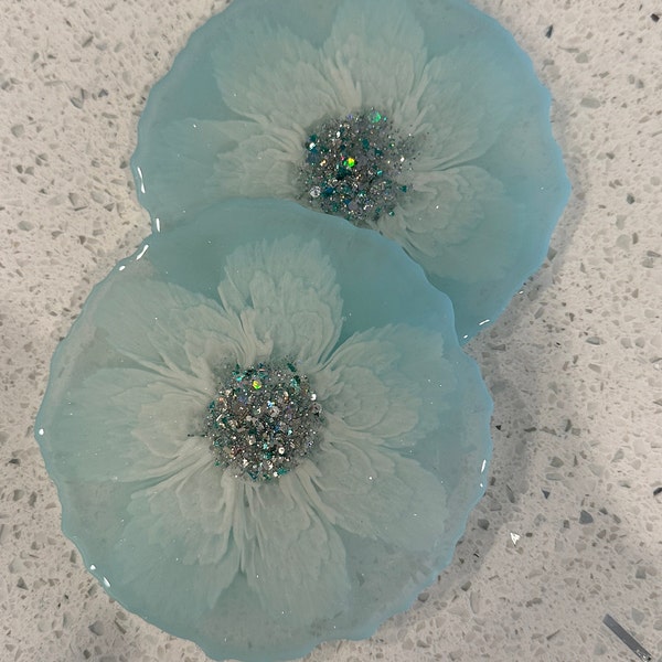 Purple 3D Flower Resin Coasters With Glitters - Housewarming - Home ...