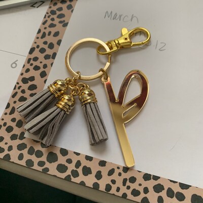 Individual Letter Keychain With Mini Tassels Acrylic Initial Keychain ...
