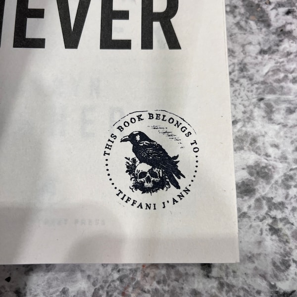 Horror Book Stamp Personalized Raven on Skull Library Stamp Custom ...
