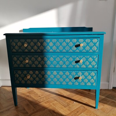 Teal and Gold Writing Bureau Desk Custom Order - Etsy