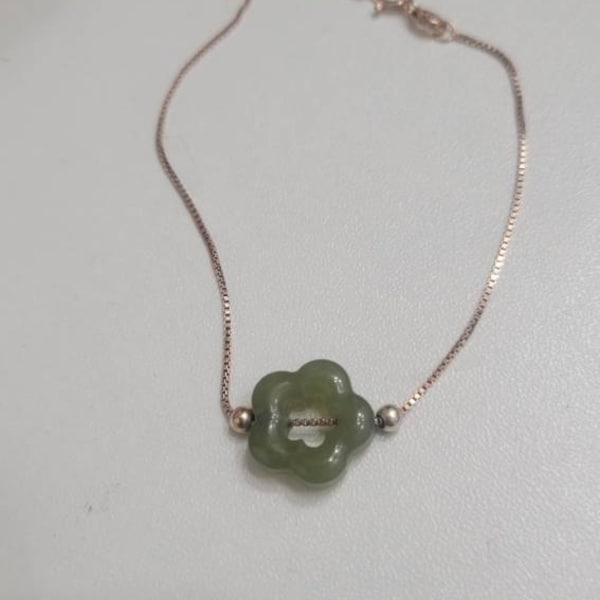 Natural Green Jade Flower Bracelet, Sterling Silver Bracelet With ...