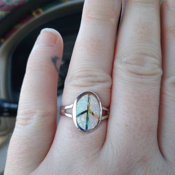 Vintage Sterling Silver White Opal Peace Sign Ring Size 8 - Etsy