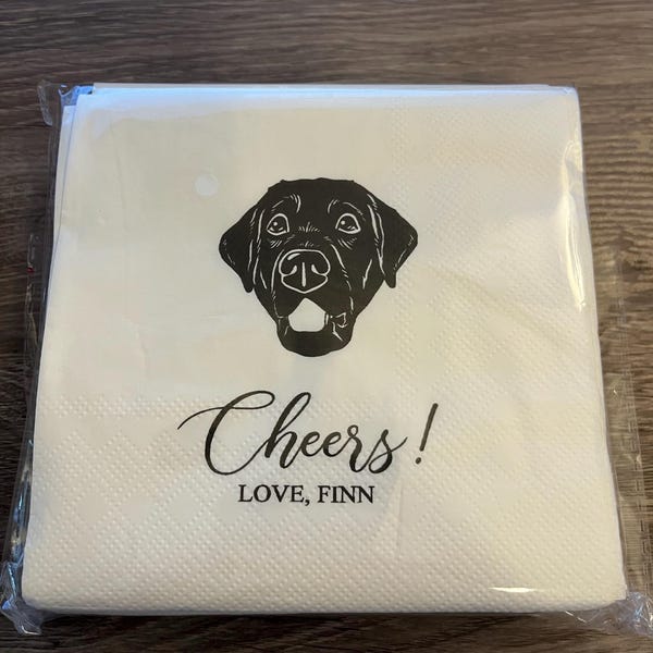 Custom Illustrated Dog Wedding Napkins, Personalized Pet Cocktail ...