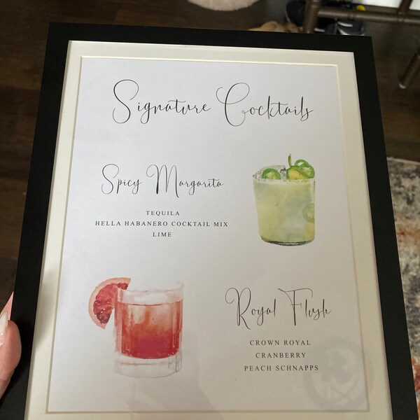 Watercolor Signature Cocktail Sign - Etsy