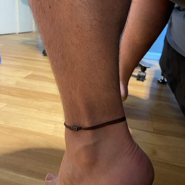 Anklet for Men, Men's Anklet, Bronze Tube Bead, Black Cord, Anklet for ...