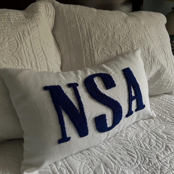 Monogram Pillow Cover With Punch Needle Embroidery, Personalized ...