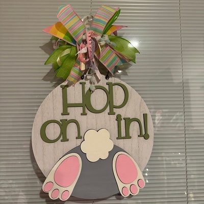 Hop on in Bunny Tail Sign, Digital Download, Round Door Hanger Svg ...