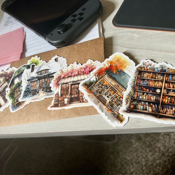 Cute Bookstore With Blooming Flowers Sticker | Bookstore Sticker ...