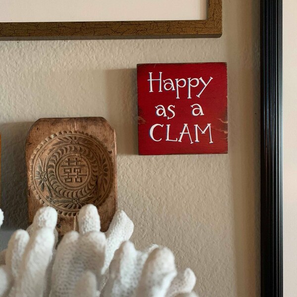 Happy as a Clam Sign, Nautical Decor, Beach Shelf Sitter, Boat Decor - Etsy