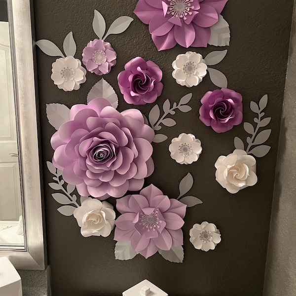 All Blue Paper Flowers Wall Decor Set of 12 Paper Flowers Sky Blue and ...