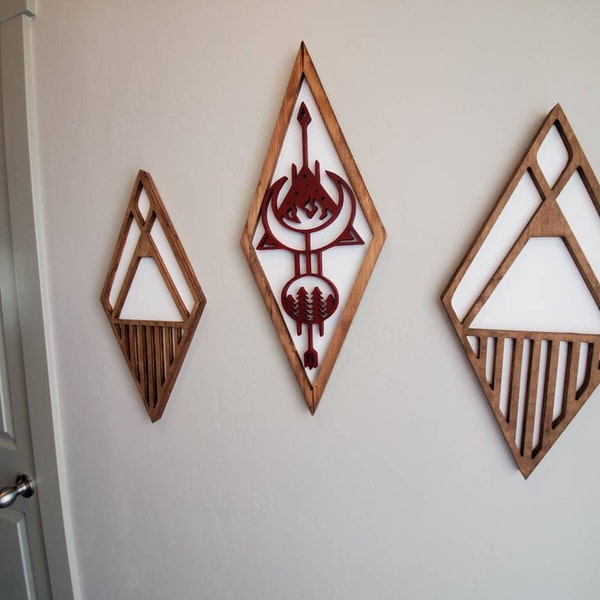 Diamond and Triangles Wood Sign + Boho Wall Decor + Geometric Shapes ...