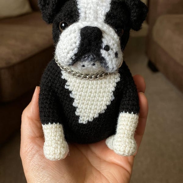 Crochet English Bulldog Pattern – Black & White Amigurumi Dog (PDF ...