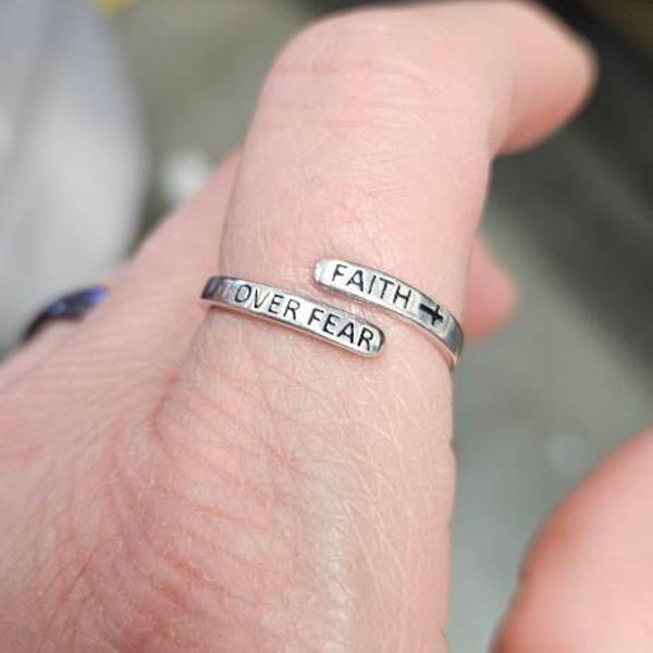 FAITH Script Sterling Silver Cross Ring - Etsy