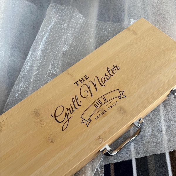 Personalized Complete BBQ Grill Tool Kit Set With Wood Case - Custom ...