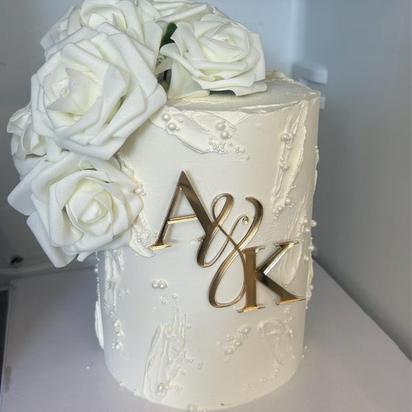 Personalised Calligraphy Acrylic Mirror Initials Letter Set Cake Charm ...