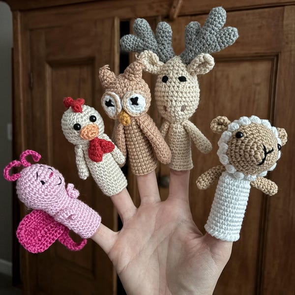 Crochet Farm Animal Finger Puppets: Organic Cotton Handmade Toy. - Etsy