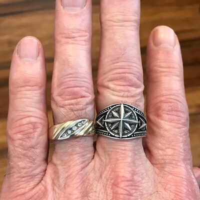 Compass Wind Rose Ring, Traveler North Star Unisex Wedding Bands ...